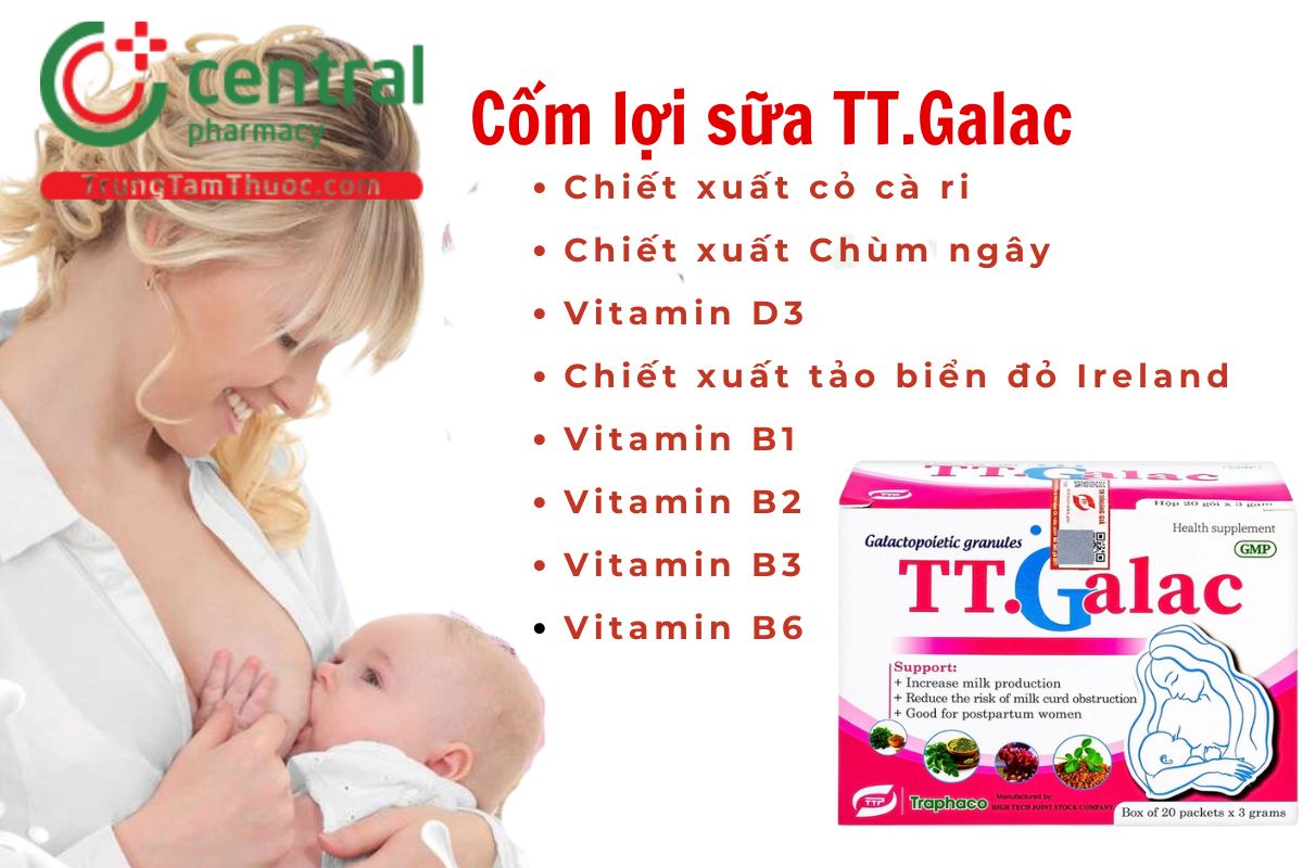 Cốm lợi sữa TT.Galac - Lợi sữa, tăng tiết sữa, giảm nguy cơ tắc tuyến sữa
